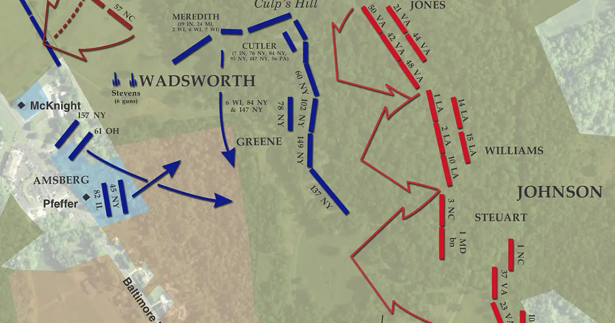 Gettysburg | Culp’s Hill | July 2, 1863 (Satellite Map) | American ...
