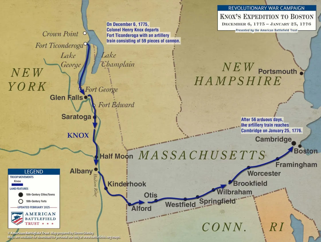 Knox's Expedition to Boston | Dec 6, 1775 - Jan 25, 1776 | American ...